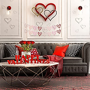 Whaline Valentine's Day Felt Banner with String Pink Red White Hollow Heart Banner Pre-Assembled Sweet Banner Fireplace Wall Hanging for Party Wedding Anniversary Home Decoration