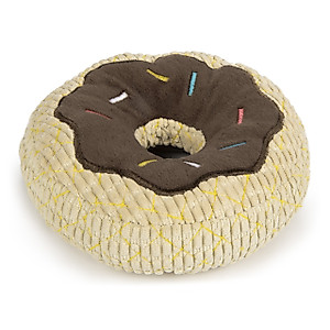 TrustyPup Tough 'N Fun Chocolate Donut Squeaky Plush Dog Toy, Chew Guard Technology - Brown, Large