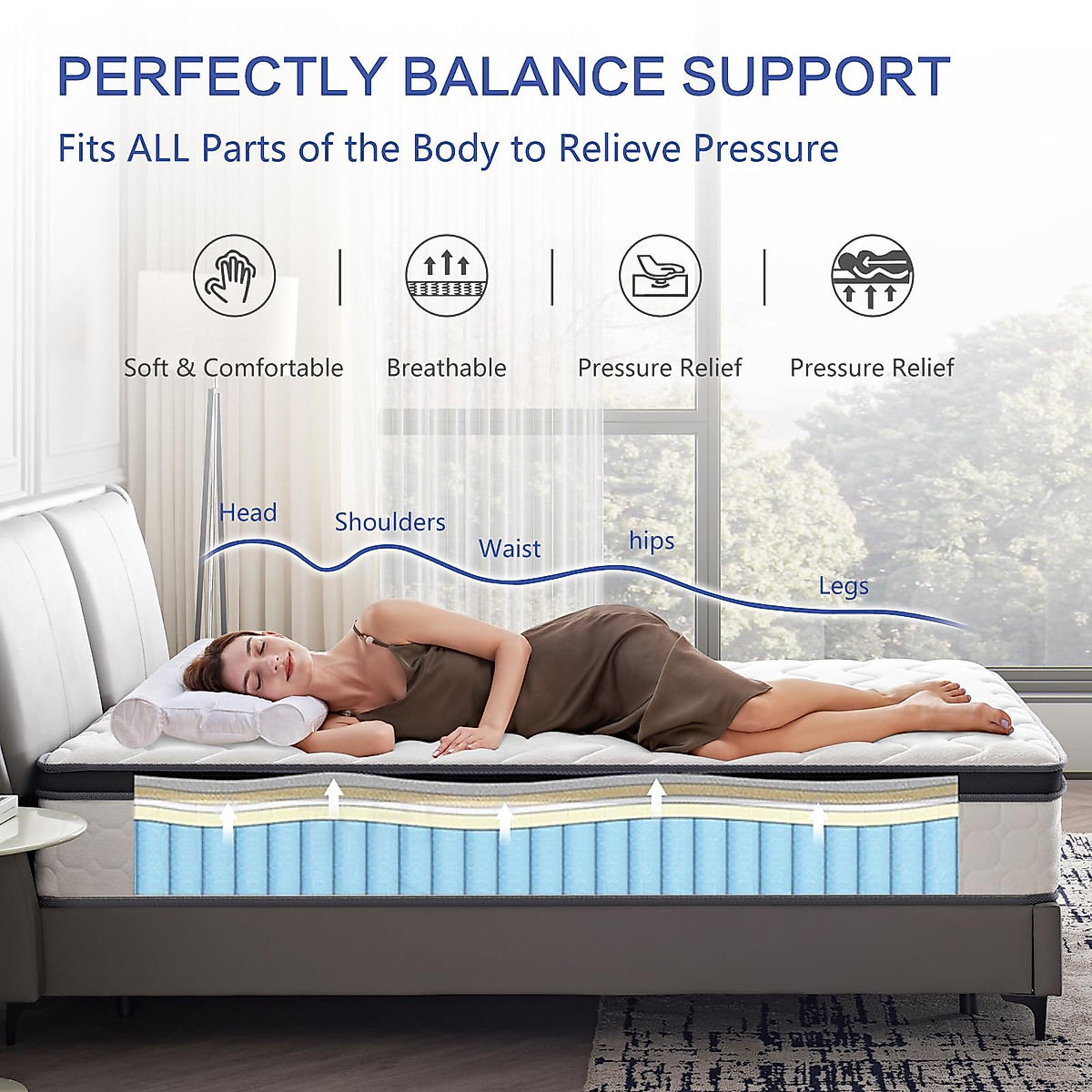 sigolit 12 Inch Full Size Hybrid Mattress - Medium Firm, Memory Foam & Pocket Springs, Motion Isolation, Edge Support, Pressure Relief, Ships Compressed