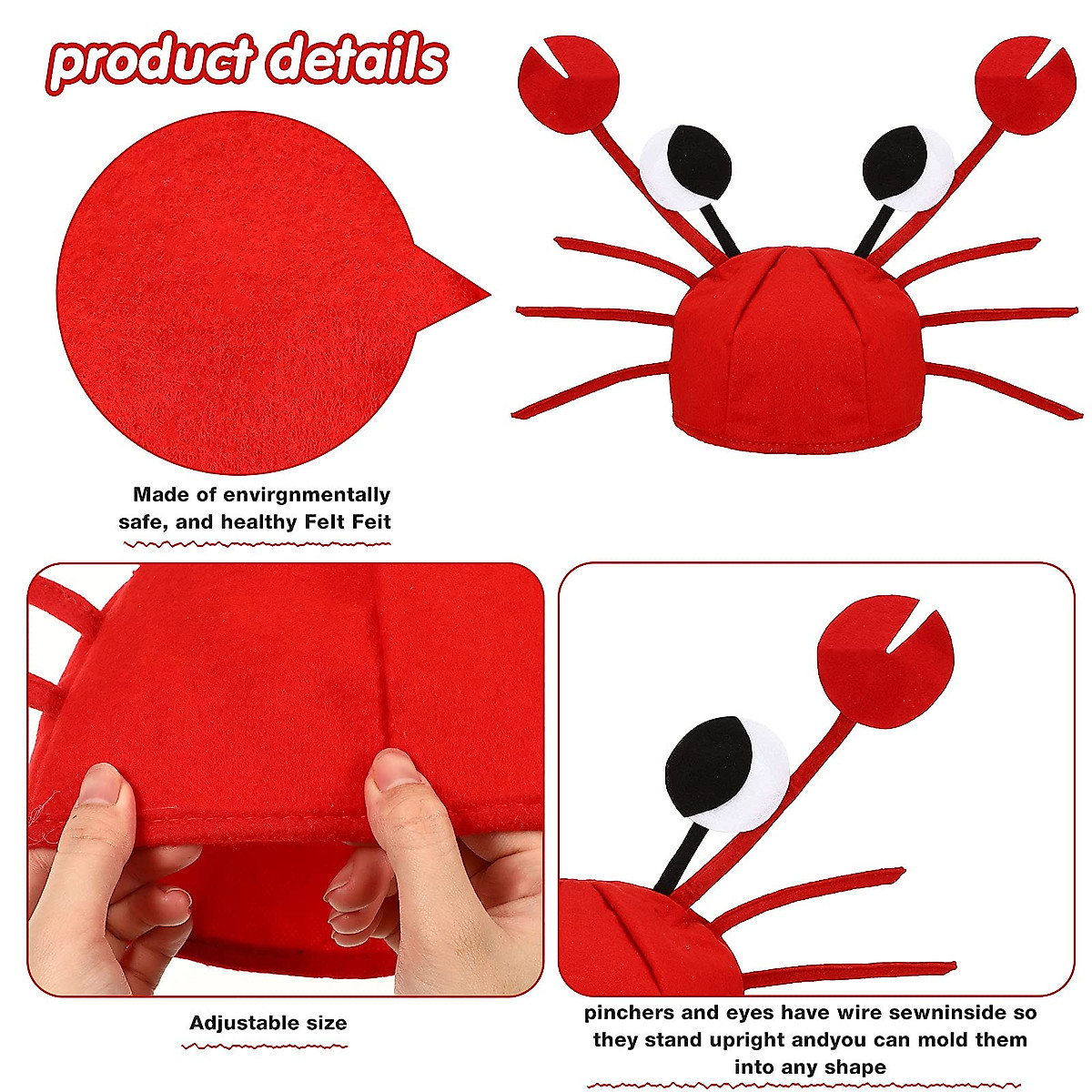 Kasyat 3 Pcs Octopus Clown Fish Crab Hats Ocean Sea Animal Hats Halloween Hat Crazy Costume Hat for Photo Booth Cosplay Funny Party