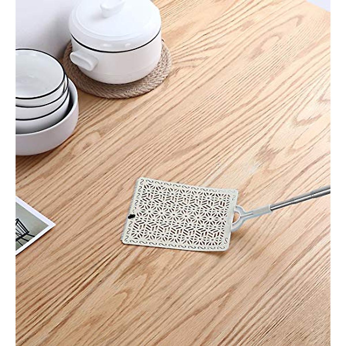 Aracoware 2 PCS Large Extendable Fly Swatter Flyswatter PE Plastic Head Telescopic Stainless Steel Handle Fly Flapper Strong Flexible Manual Swat Set for Spiders Mosquito Insects Bugs