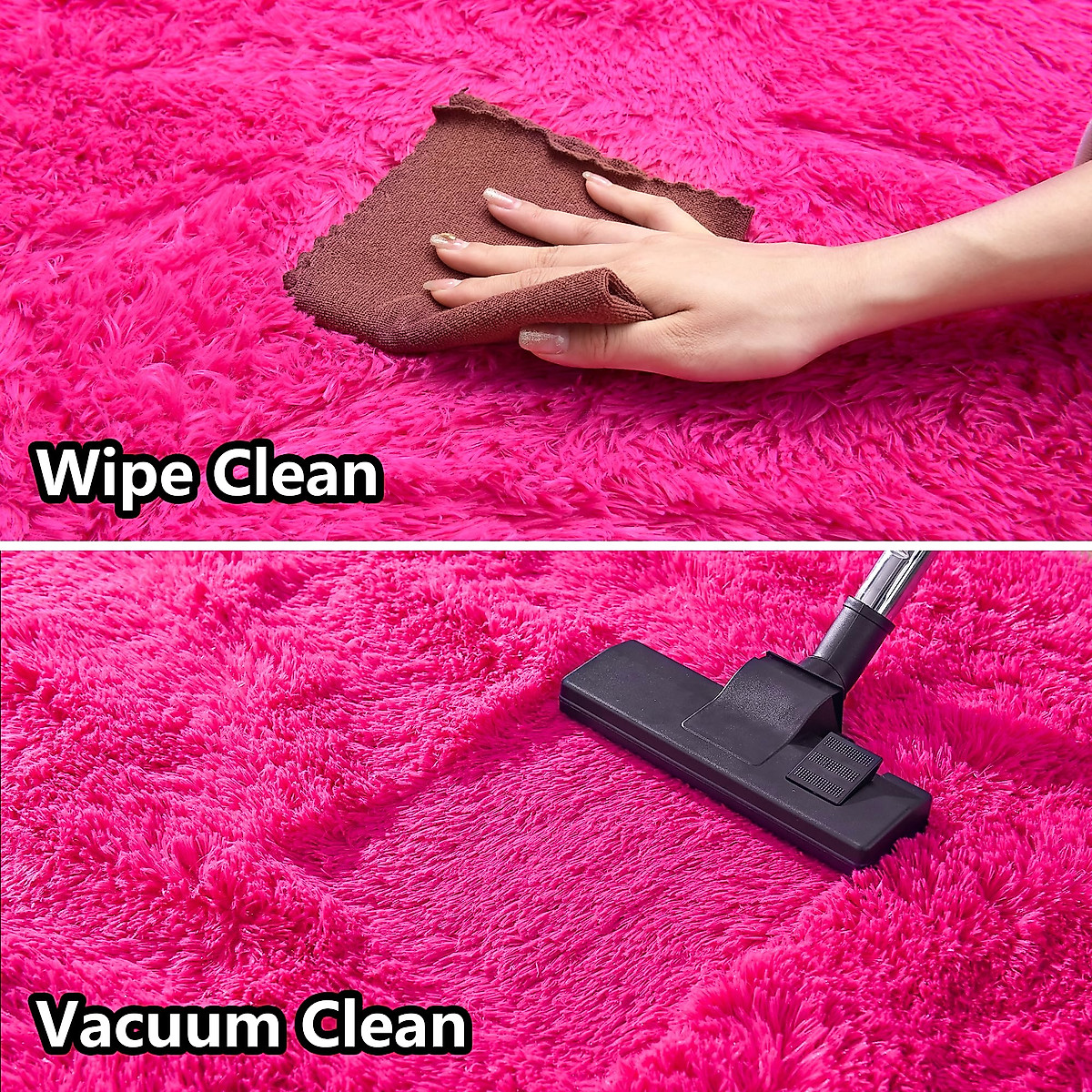 Awaytail Fluffy Rug Washable 4x6 Feet, Hot Pink Fuzzy Rugs for Bedroom Girls, Flame Retardant Plush Shaggy Rug Home Decor