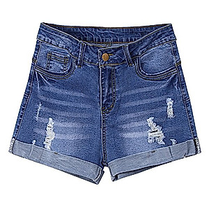 Fashion Mini Shorts ,THENLIAN Women Low Waisted Washed Ripped Hole Short Jeans Denim Pants Shorts(XL, Blue)