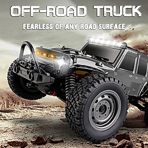 Giociiol 1:16 Scale All Terrain Remote Control Car, 4X4 High Speed 40 Km/h RC Truck 2 Rechargeable Batteries Waterproof Monster RC Crawlers with LED Light for Kids Boys and Adults