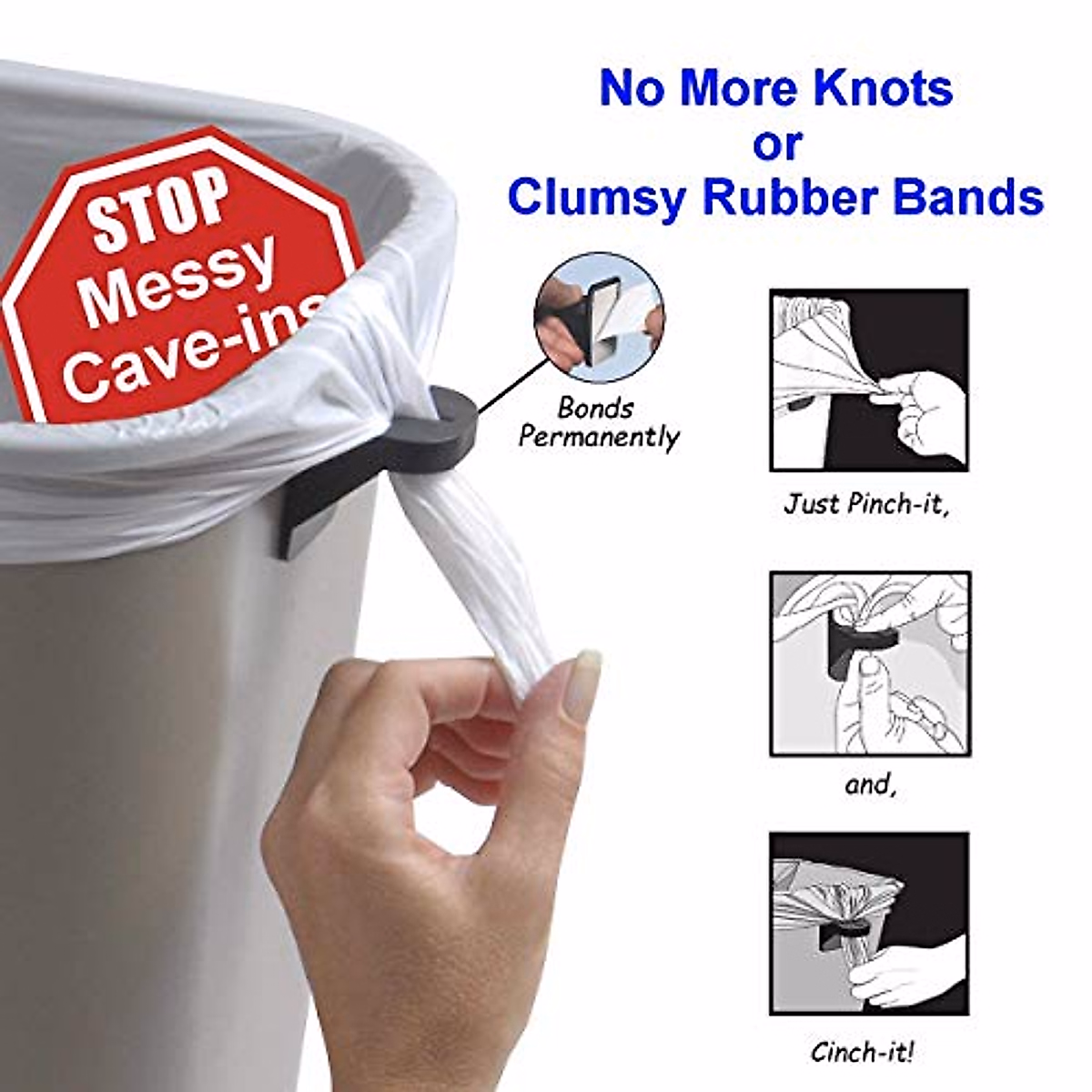 PlasticMill Trash Bags Cinch, White, 2 Pack, To Hold Garbage Bags In Place.May not be compatible with some Garbage Can drawers or compacters.