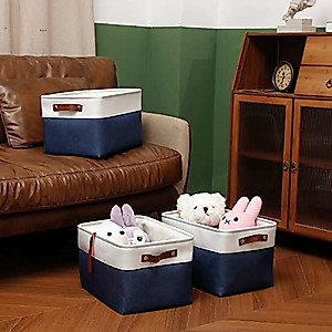 Storage Baskets for Organizing Fabric Baskets for Shelves, Closets, Laundry, Nursery, Decorative Baskets for Gifts Empty (15 x 11 x 9.5 IN - 3Pack, White & Blue)