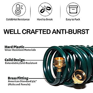 FUNJEE Heavy-Duty EVA Coil 10 ft Garden Hose with 3/4" GHT Solid Brass Fittings, Water Hose with Brass Connectors (10FT, Green)
