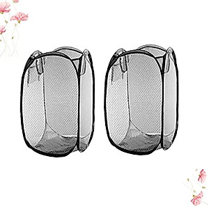 Yardwe Popup Mesh Laundry Basket, 2PCS Collapsible and Portable Clothes Washing Laundry Hamper for Laundry Room, Bathroom, Kids Room, College Dorm or Travel (Black, 30x30cm)