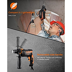 ENGiNDOT Hammer Drill, 1/2-Inch 6-AMP Corded Electric Hammer Drill with 2800RPM, Variable Speed, Drill Chuck, 10 Drill Bits for Home Improvement, Concrete, Steel, Wood (NOT for Reinforced Concrete)