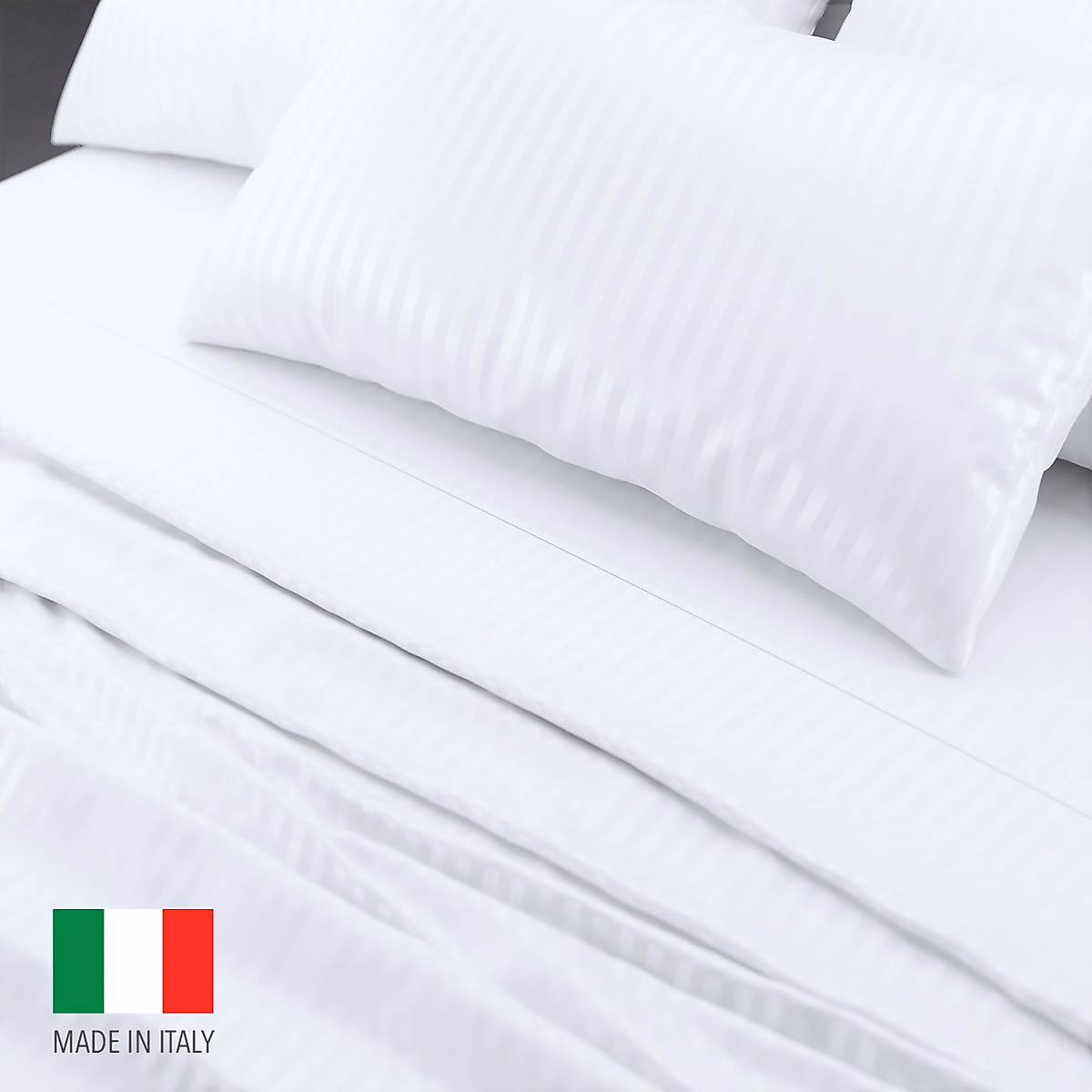 Pereti Italian Queen Sheet Set, 100% Cotton Sheets, Long Staple Satin Sheets Set, 4 Pc Queen Size Bed Sheets Set, Bedding Set, Luxury Hotel Sheets with Deep Pockets - Made in Italy