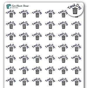 Trash Day Planner Stickers / 54 Fun Vinyl Stickers (1/2”) /  Chore Reminder /  Essential Productivity Life Planner Stickers/Bujo Bullet Journaling/Todo Appointments (Matte Vinyl, 1 Sheet)