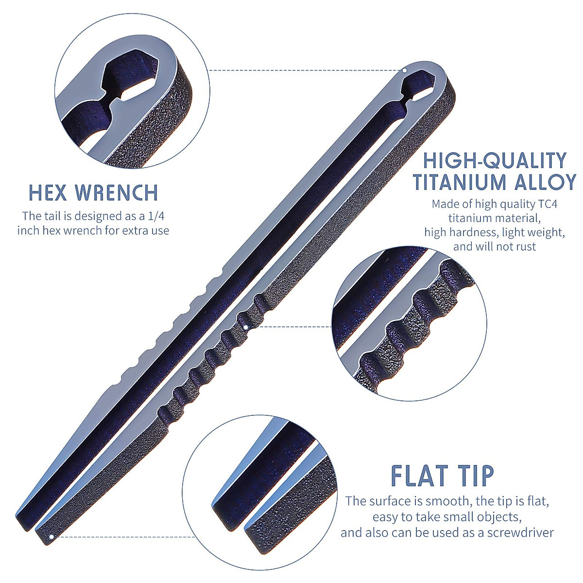 2 Pieces Mini Titanium Tweezers Portable Titanium Alloy Tweezers EDC Tweezers Survival Pick Up Tweezers Camping Outdoor Gadget Travel Mini Tool Large and Small Sizes Tweezers (Blue)