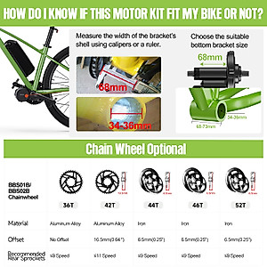 BAFANG BBS02B 36V/48V 500W Mid Drive Kit with Battery(Optional) 48V Ebike Motor with DIY LCD Display/Controller Electric Bikes Conversion kit for Mountain Bike(C18 Display,48V17.5AH Battery)