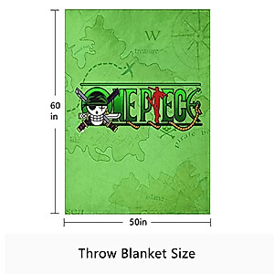 One Piece Anime Pirate Flag Zoro Flannel Throw Blanket 50x60in Japanese Anime Throw Blanket Pirate Flag Soft Blanket for Sofa Bed Couch Office Green Blanekt