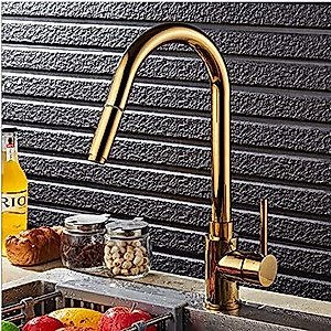 Kitchen Sink Faucet for Bar Farmhouse Commercial, Pull Out Kitchen Faucet, Black Oil Brushed 360 Degree Swivel Kitchen Sink Faucet, Mixer Tap, Vanity Faucet (Color : Gold)