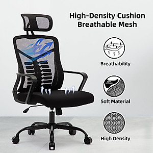 EnjoySeating Ergonomic Office Chair Heavy Duty 350 lbs, Breathable Mesh Desk Chair with 2D Headrest and Lumbar Support, Tilt Function, Swivel Task Chair for Home Work Black