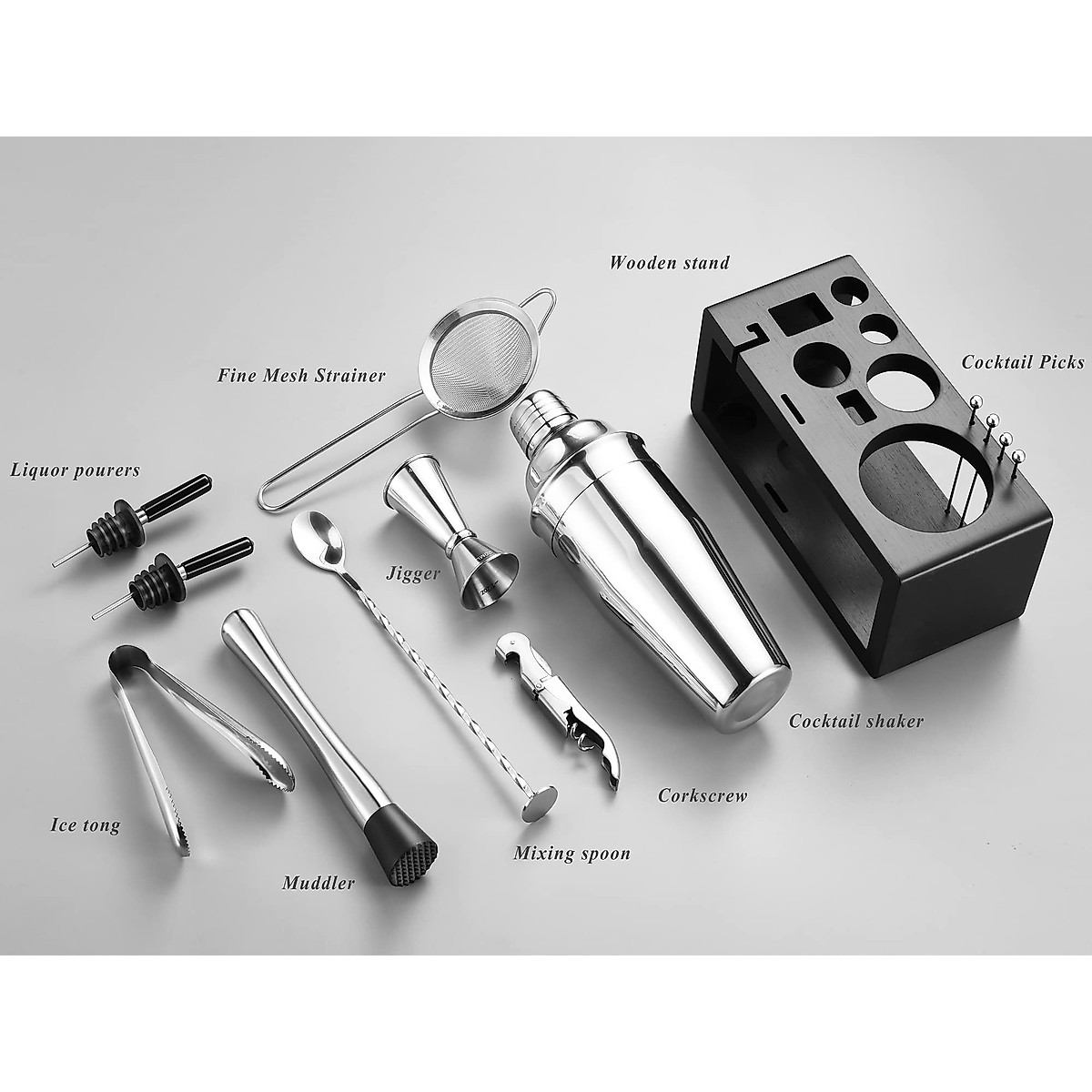 LUCKYGOOBO Cocktail Shaker Set,14 Piece Bartender Kit 24 oz Martini Shaker Cocktail Mixing 18/8 Grade Stainless Steel Martini Mixer Bar Tools for Professional Bartender and Home Bar.