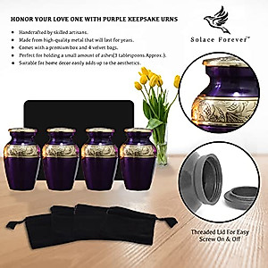 Purple Keepsake Urns for Human Ashes - Mini Urns Set of 4 with Premium Box & Bags - Purple Urns for Ashes - Honor Your Loved One with Small Cremation Urns - Perfect Funeral Urns for Adults & Infants