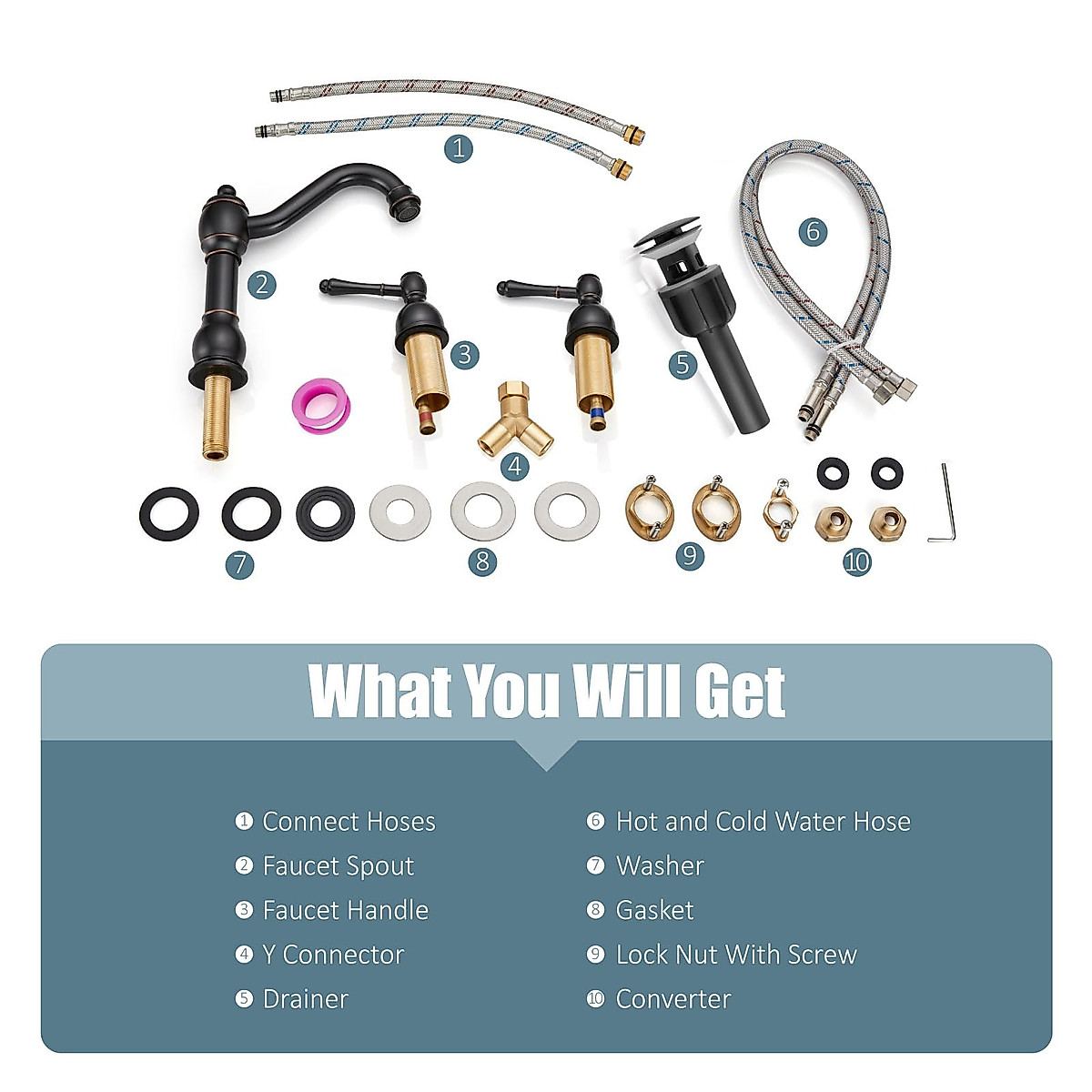 Aolemi 8 Inch Oil Rubbed Bronze Widespread Bathroom Sink Faucet Double Lever Handle 3 Holes Vanity Basin Mixer Tap Deck Mount with Pop Up Drain Assembly