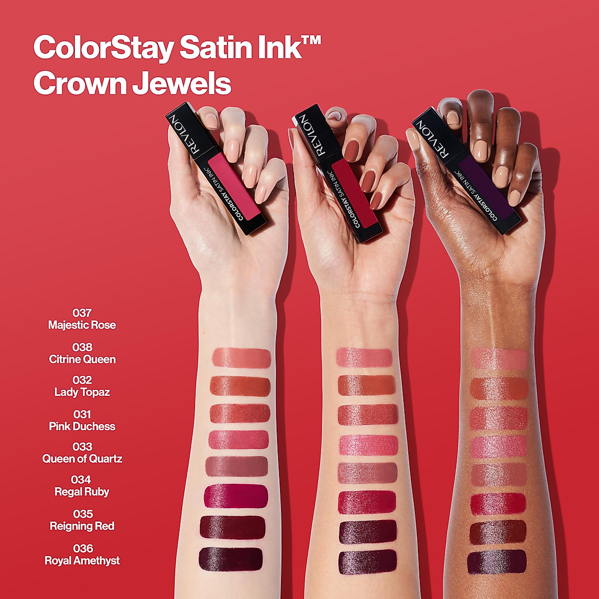 REVLON ColorStay Satin Ink Crown Jewels Liquid Lipstick, Longlasting & Waterproof Lipcolor, Moisturizing Creamy Formula Infused with Black Currant Seed Oil, 033 Queen of Quartz, 0.17 fl oz.