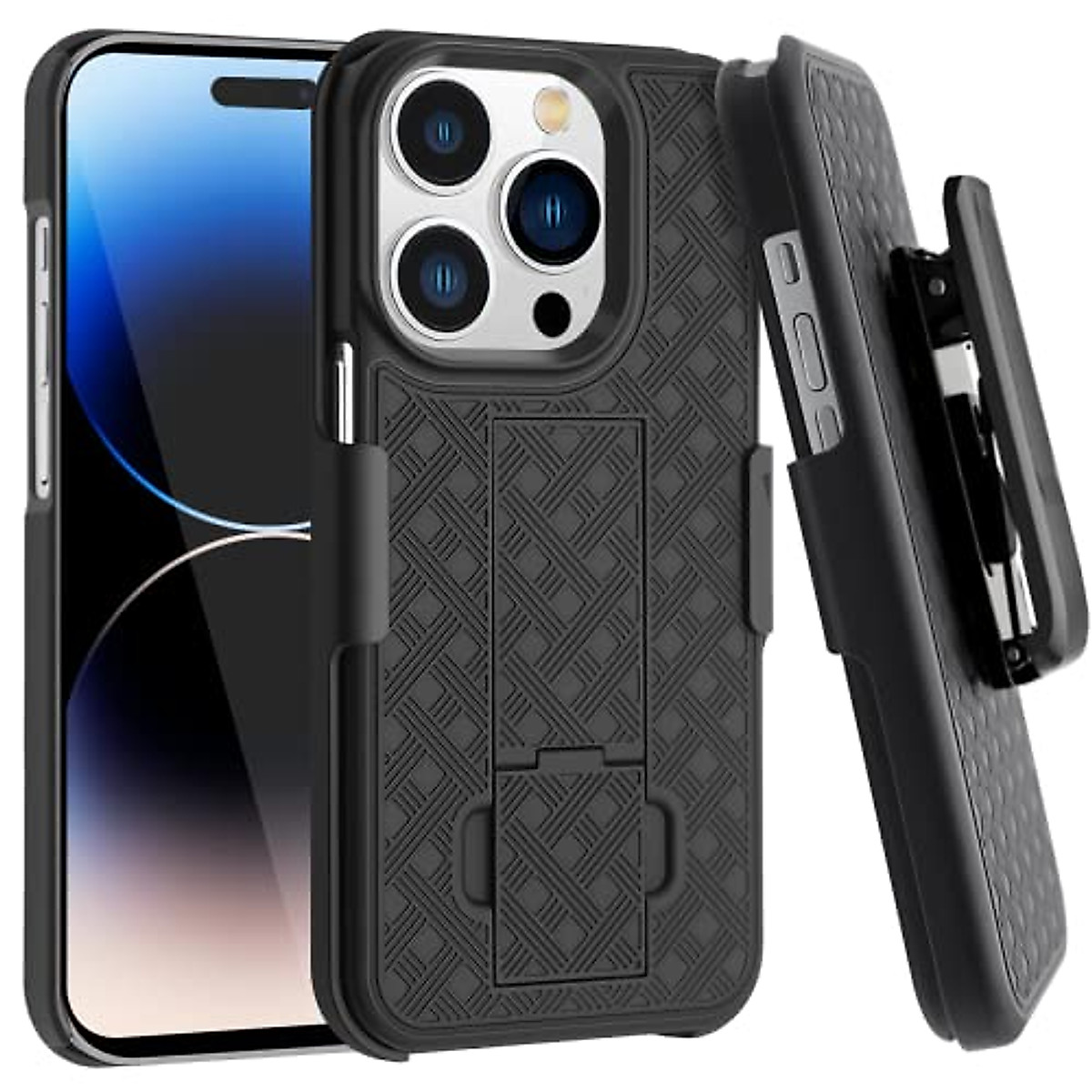 Fingic Compatible with iPhone 14 Pro Max 5G Holster Case Combo Shell Slim Rugged Case with Kickstand Swivel Belt Clip Holster Shockproof Cover for iPhone 14 Pro Max 5G (6.7 inch) 2022, Black