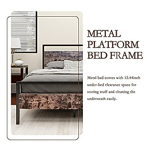 NNV Metal Platform King Size Bed Frame with Wooden Headboard and Footboard, Strong Metal Slats Support Mattress Foundation No Box Spring Needed Easy Assembly Black