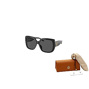 Tory Burch TY7112UM 17098G 57MM Black/Solid Grey Square Sunglasses for Women + BUNDLE With Designer iWear Eyewear Kit