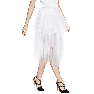 Urban CoCo Women's Sheer Tutu Skirt Tulle Mesh Layered Midi Skirt (M, White-2)