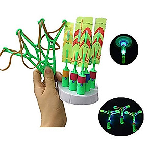 BAIVYLE Flying Toys for Kids Light up LED Helicopters Arrow Slingshot Glow in The Dark Toys Light up Party Favors for Kids Outdoor Camping Games (6pcs)