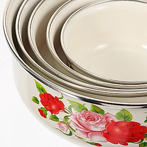 Kichvoe 5Pcs Enamel Bowls with Lids Ice Cream Salads Prepared Bowls Metal Prep Baby Bowls Sugar Candy Nesting Food Storage Food Container Bowl 5 pieces