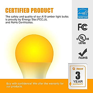 Neporal Amber Light Bulbs, 9W 60W Equivalent A19 Soft Light Bulbs, Blue Light Blocking Warm Light Bulbs, 1800K Amber Night Light Bulbs, Dim Light Bulbs for Healthy Sleep and Baby Nursery Light (3)
