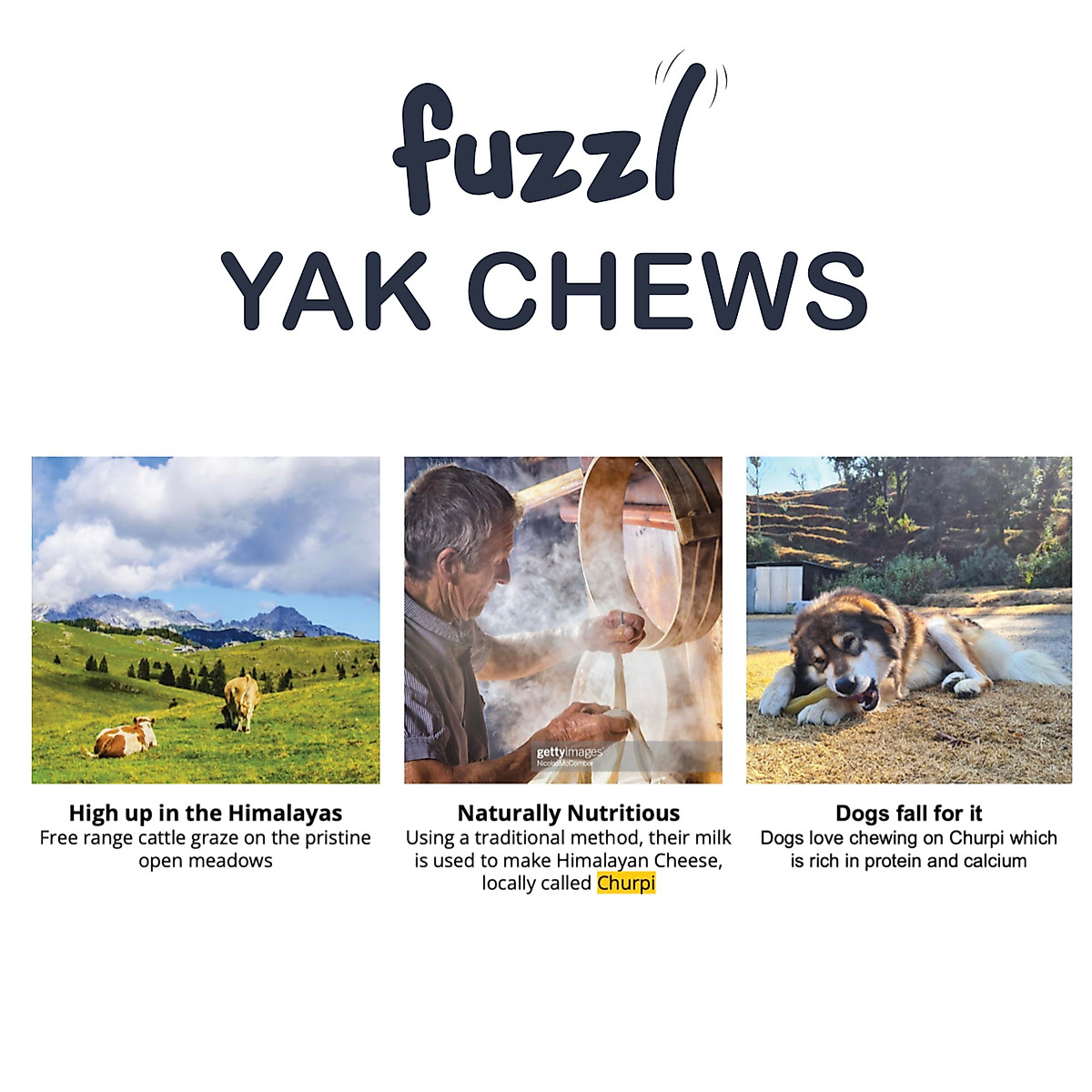 Fuzzl Premium Yak Cheese Himalayan Dog Chews - 3 Bars Large Natural Dog Treats Milkbone Yak Chews No Hide Dog Food Long Lasting Dog Dental Sticks Milk Chews Cheese Stick