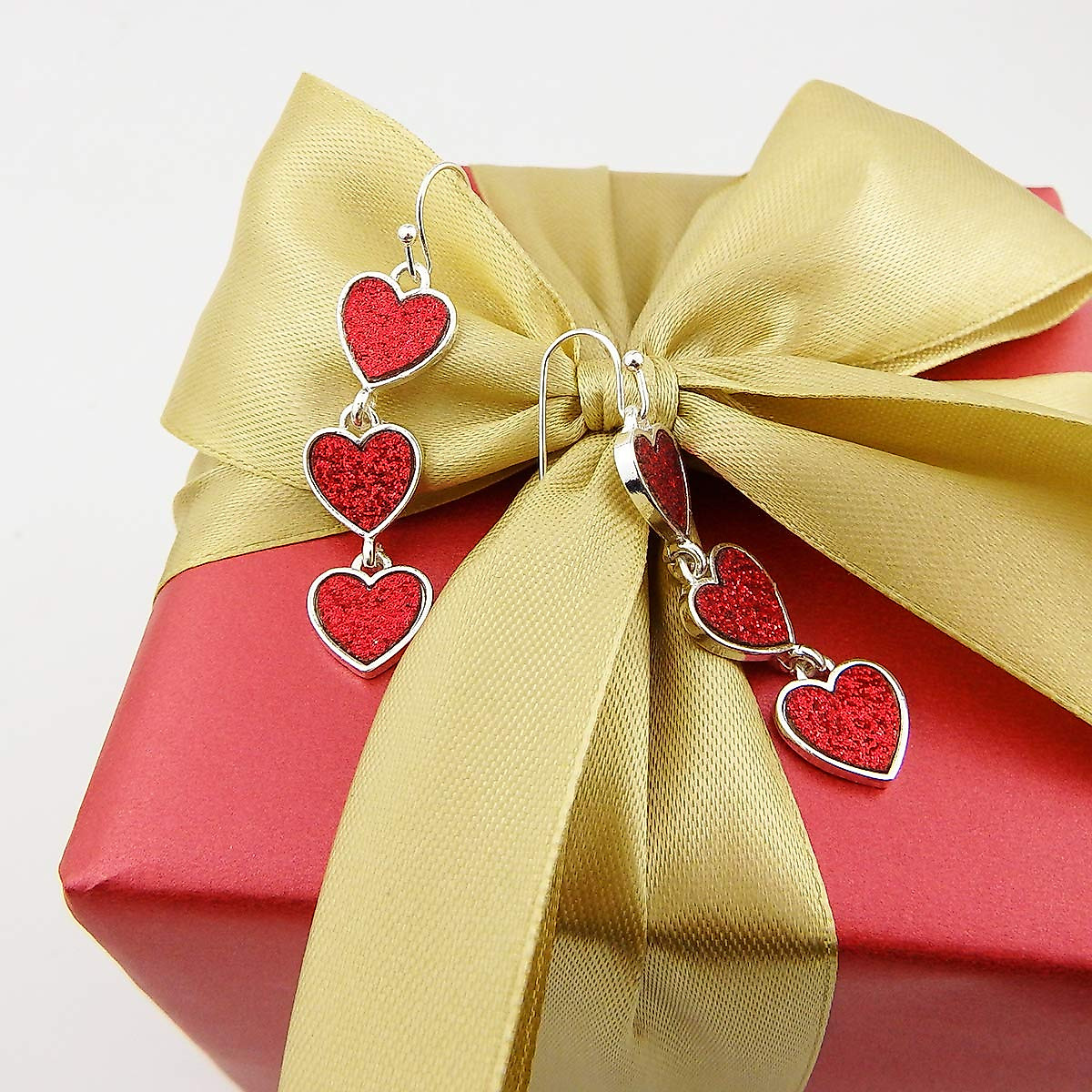 Multi New Red Interlocking Heart Dangle Earrings For Women Alloy Silver