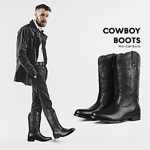 femflame Cowboy Boots for Men Square Toe Distressed Work boots Embroidered Western Boots Traditional Country Boot