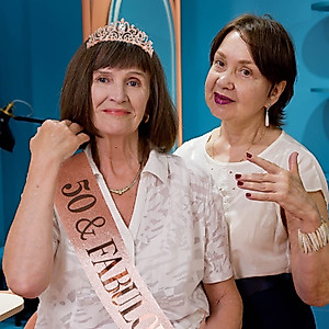 AOPRIE 50 Fabulous Birthday Crown Sash for Women Rose Gold Birthday Tiara for Girls 50th Birthday Gifts Decoration for Women Princess Crown Rhinestone Headband Happy Birthday Accessories