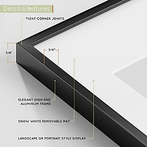 Homeforia 20x24 Black Frame Matted to 16x20 - Metal 20 x 24 Picture Frames For Wall - Aluminum 20 by 24 Poster Frame - Tempered Glass - Wall Hook Included - Set of 1