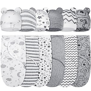 Ramede 6 Pack Baby Swaddle Blanket with Hats Set for 0-3 Months Preemie Newborn Sacks Soft Cotton Wearable for Baby Boy and Girl (Star,0-3 Months)