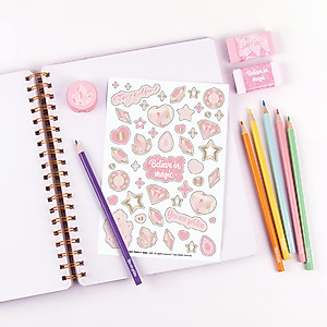 Three Cheers for Girls - Pink & Gold All-In-1 Sketchbook Set - Girls Diary, Journal, Sketch Book for Kids w/ Pencils, Stickers & More - Drawing Kit for Kids - Unlined Diary for Girls - Kids Sketch Pad