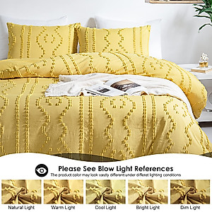WARMDERN Boho Duvet Cover Set, Tufted Bedding Duvet Covers Soft Washed Microfiber Duvet Cover King Size, 3 Pieces Embroidery Shabby Chic Duvet Cover with Zipper Closure(Yellow, King)