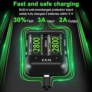 2800mAh Controller Battery Pack for Xbox One/Xbox Series X/Xbox One S/Xbox One X/Xbox One Elite, NYI 4 x 2800 mAh High Power Rechargeable NI-MH Batteries Kit with Charger