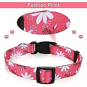 TIESOME Adjustable Soft Dog Collar, Bohemia Floral Multicolor Cute Patterns for Small Medium Large Pet Puppy Walking Running Training (Red M)