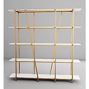 Gyfimoie Gold Triple Wide Bookshelf, Contemporary Extra Large 5 Tiers Golden Book Shelf and Bookcase, 70.87" W x 70.87" H Etagere Bookcases Minimalist Display Shelf