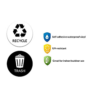 VBAP CORP Recycle Trash Bin Sticker - (Pack of 4) 3" Round Logo Sign Decal Labels Self-Adhesive Vinyl Laminated. Waterproof Indoor and Outdoor (Black/White)…