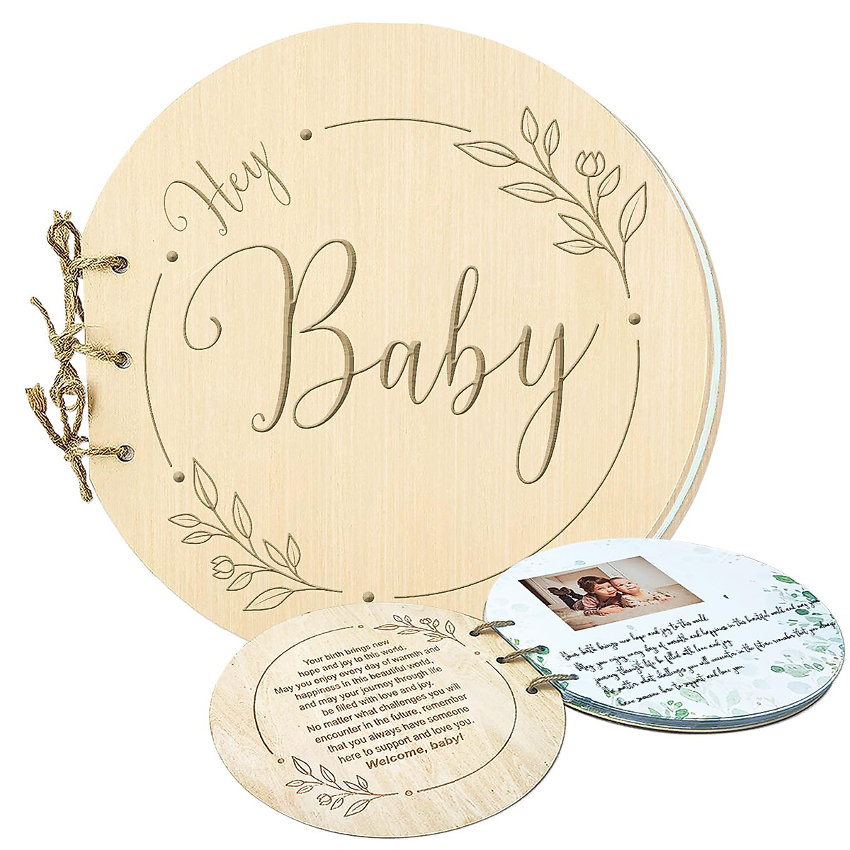 1DFAUL Baby Shower Guest Book, 80 Pages Hey Baby Shower Sign in Guest Book with Watercolor Design, Baby Shower Guest Book Alternatives Girl Boy, Wood Guestbook Keepsake Gift for New Parents