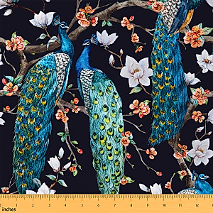 Watercolor Peacock Fabric by The Yard Colorful Blooming Flowers Wild Animal Fabric for Kids Teens Adults Botanical Plants Nature View Fabric for Bed Outdoor Indoor DIY Projects 1 Yard