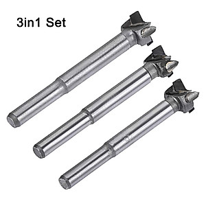 uxcell Forstner Wood Boring Drill Bits 14mm 15mm 16mm Dia. Hole Saw Carbide Alloy Steel Tip Round Shank Cutting for Hinge Plywood Wood Tool 3in1 Set