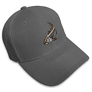 Baseball Cap Striped Bass Embroidery Animals Ocean Acrylic Hats for Men Women Strap Closure Dark Grey Design Only
