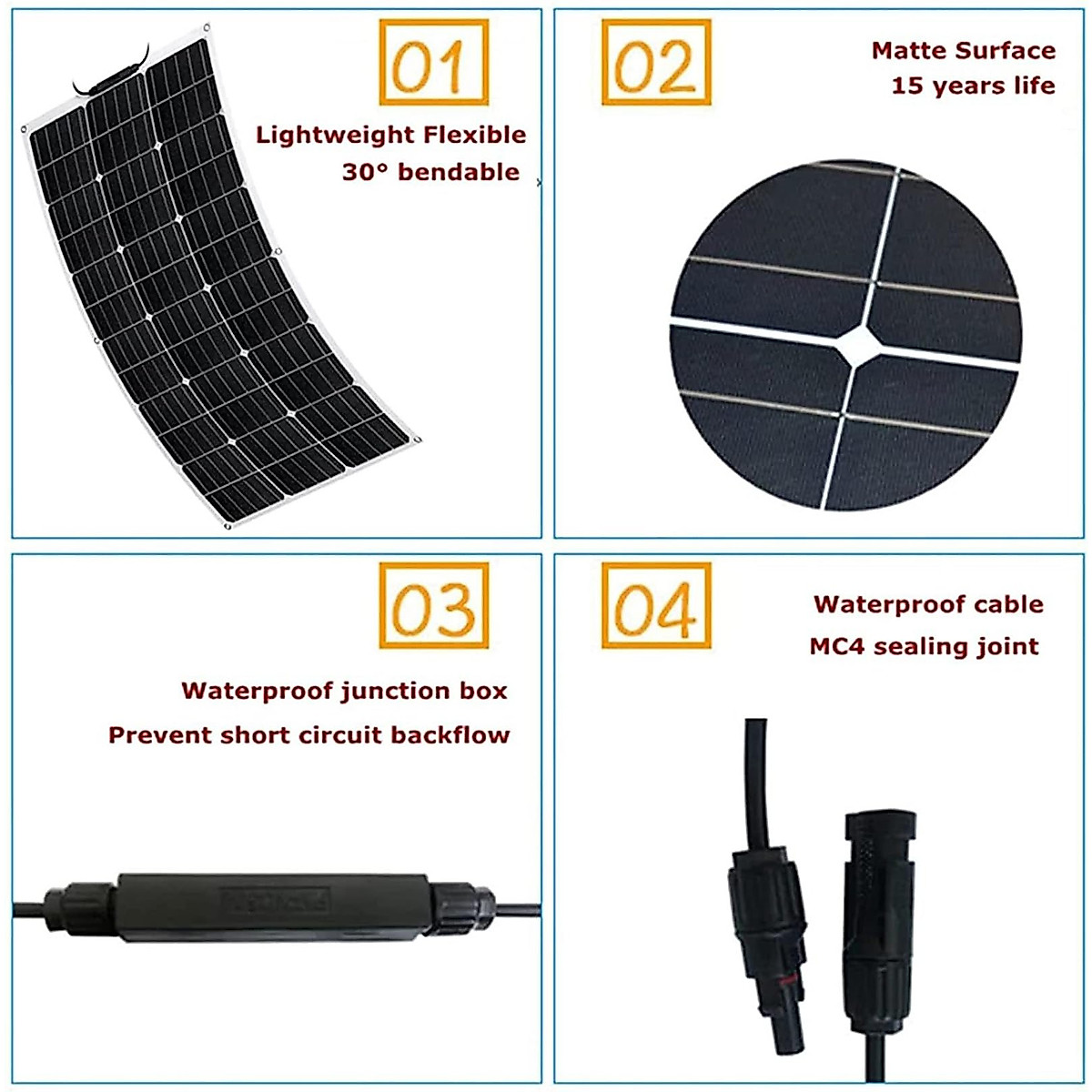 Semi-Flexible Solar Panels(150w/300w/450w/600w), Waterproof Battery Charger 40a, 12v Battery Energy Charging, Easy Installation, for Boat, Car, House, Garden, Shed,600W