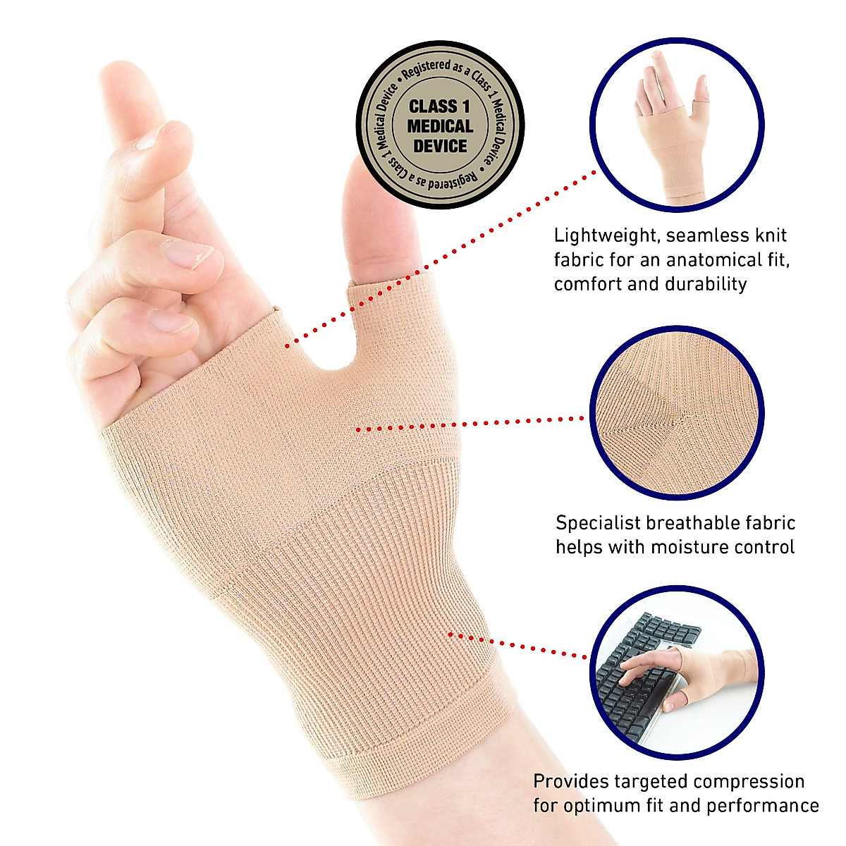 Neo-G Wrist and Thumb Support for Arthritis, Joint Pain, Tendonitis, Sprain - Wrist Brace Wrist Compression Hand Support - S - Beige