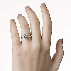 Charles & Colvard Created Moissanite 8mm Round Cut Engagement Ring for Women | 1.9 cttw DEW | Lab Grown | Solid 14K White Gold with Rhodium | Size 7